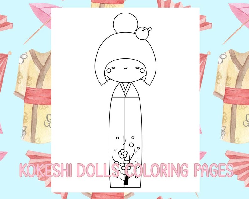 Japanese Kokeshi Dolls Printable Coloring Pages - Etsy