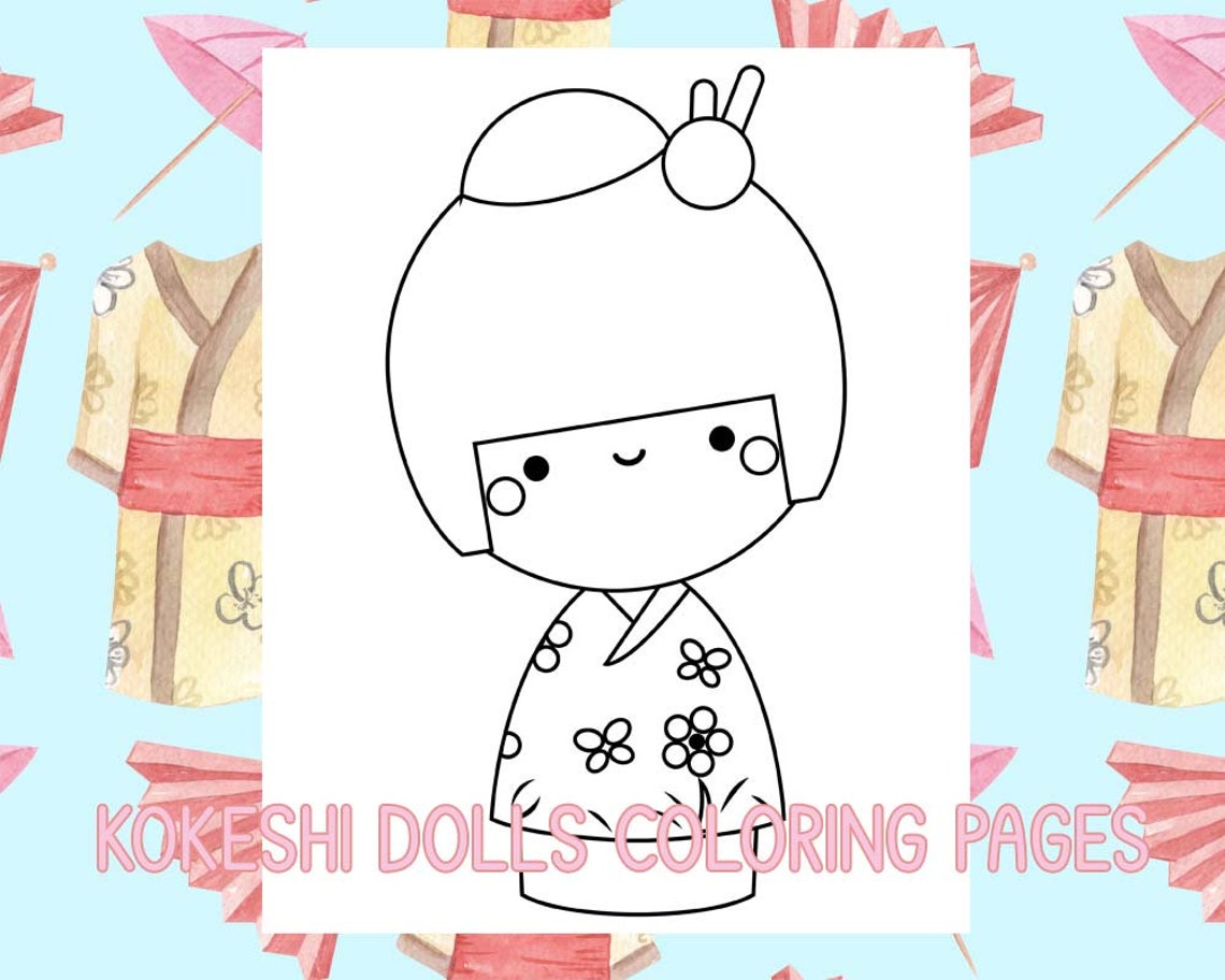 Japanese Kokeshi Dolls Printable Coloring Pages - Etsy