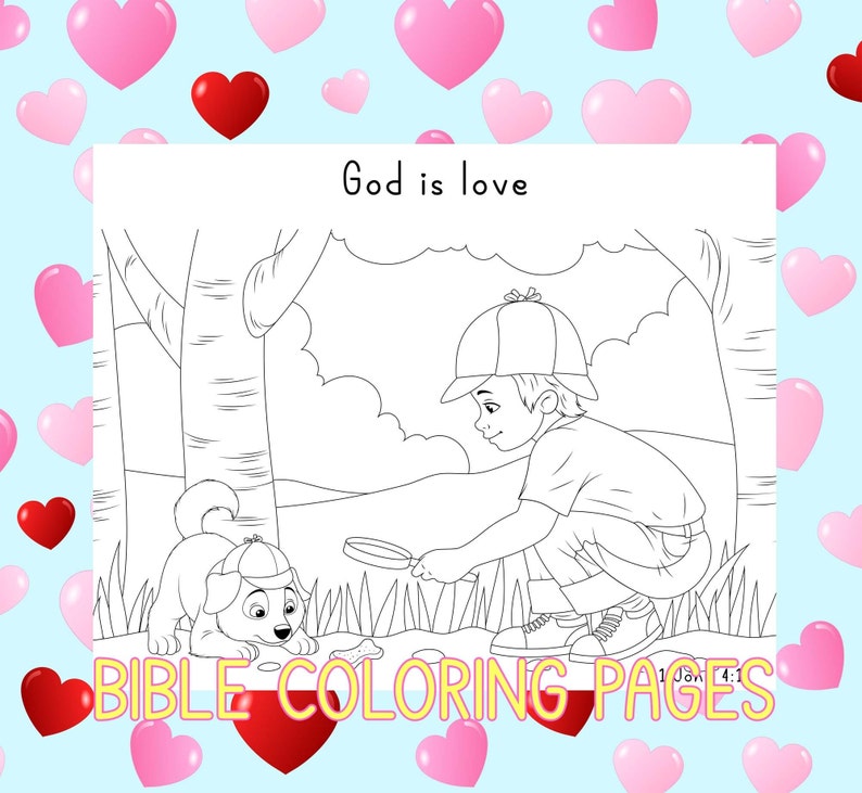 God is Love Coloring Page of Boy and Puppy Playing - Etsy