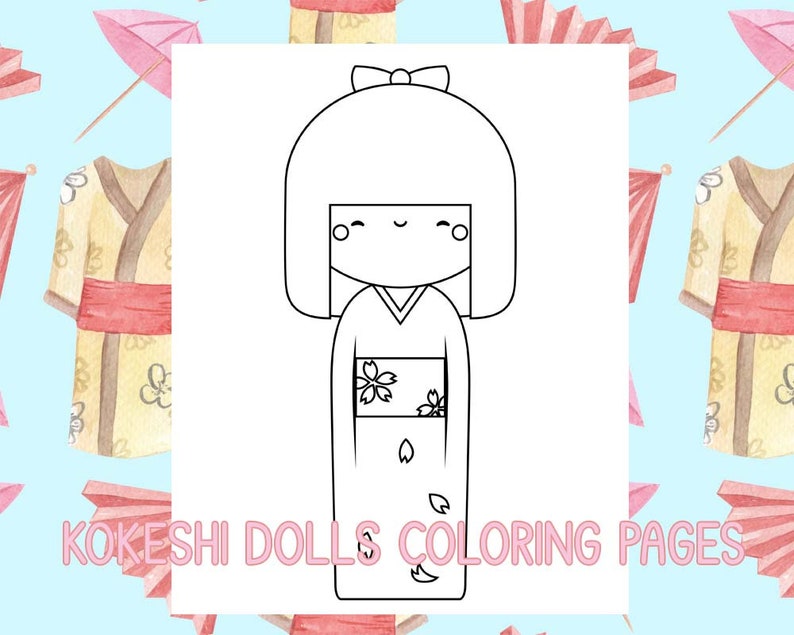 Japanese Kokeshi Dolls Printable Coloring Pages - Etsy
