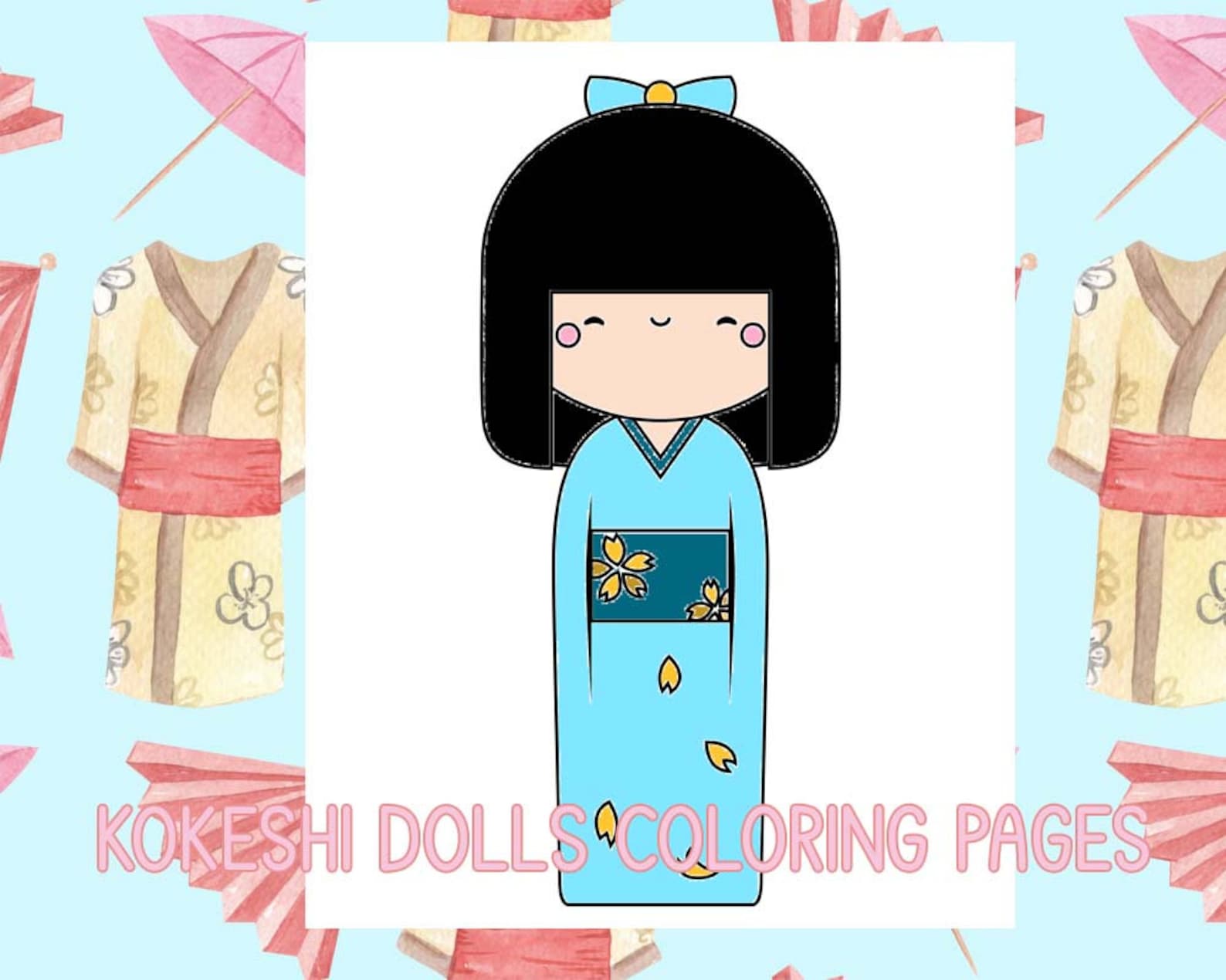 Japanese Kokeshi Dolls Printable Coloring Pages - Etsy
