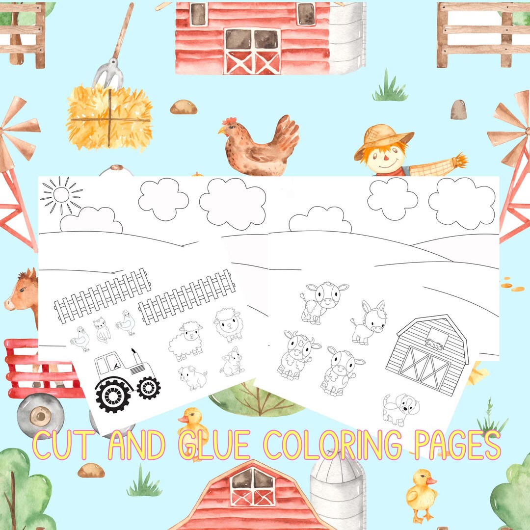 Cut and Glue Farm Scene for Kids | Animals | Barn | Tractor | Pets - Etsy