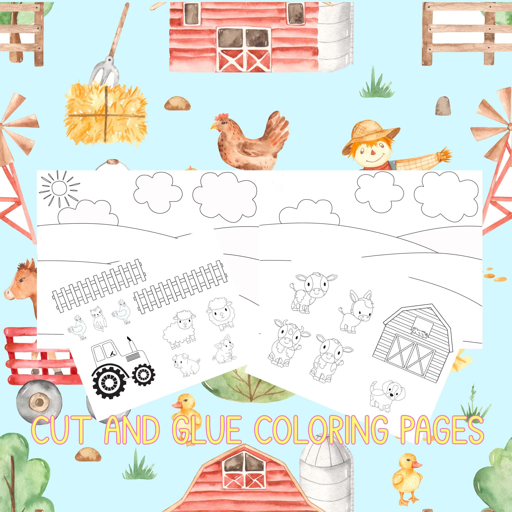 Cut and Glue Farm Scene for Kids | Animals | Barn | Tractor | Pets - Etsy