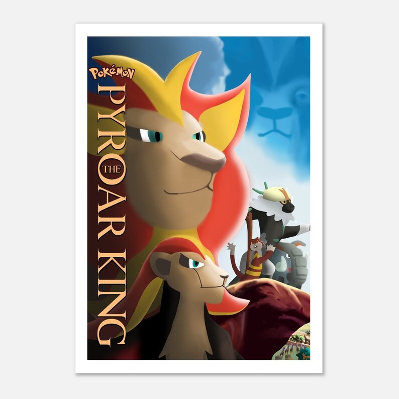 The Lion King X Pokemon Movie Crossover Poster Wall Art Premium Matte Print Pyroar Copperajah ...