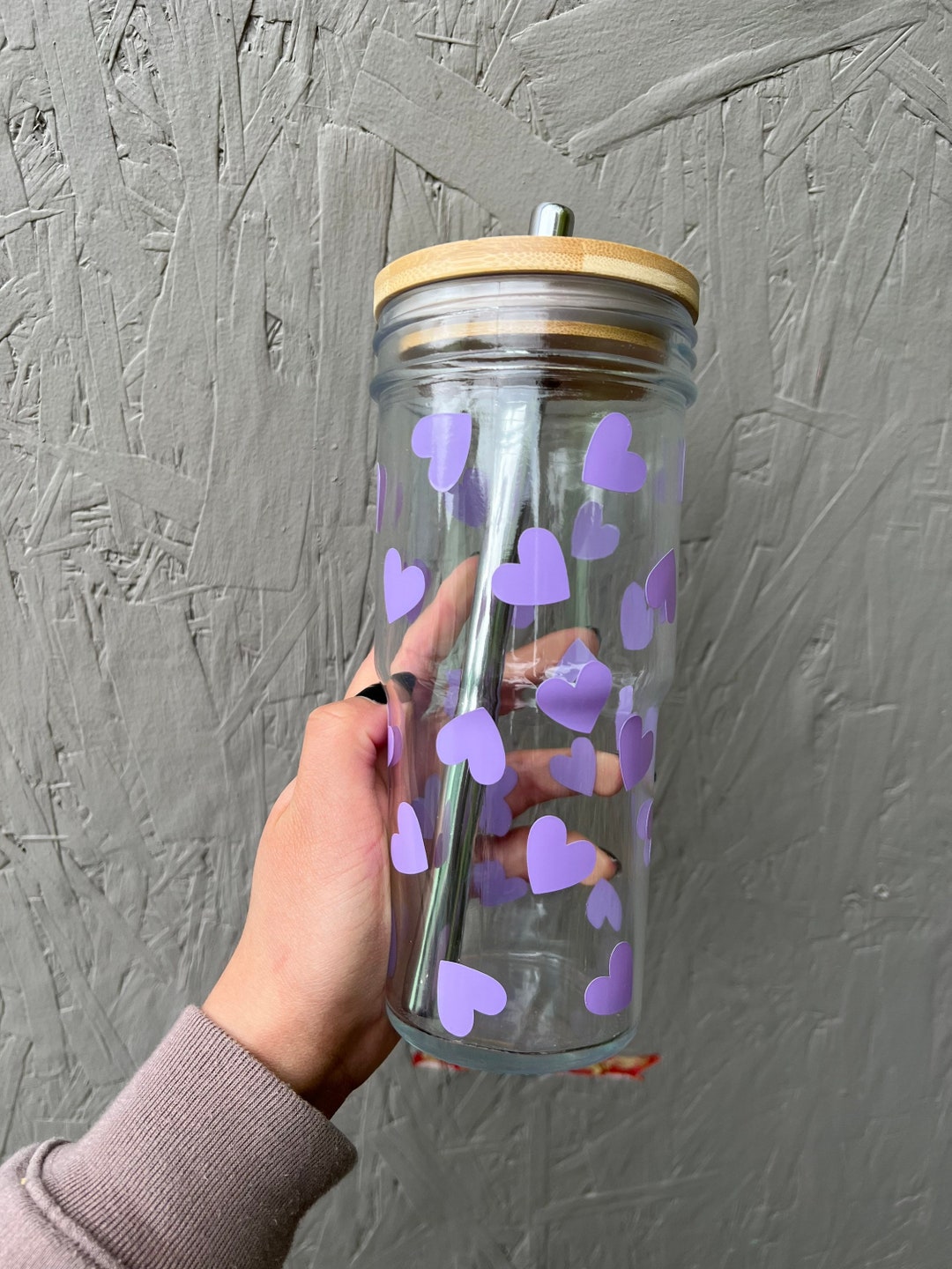 Heart Boba Glass Cup, Iced Coffee Glass With Lid and Straw, Wide Straw ...