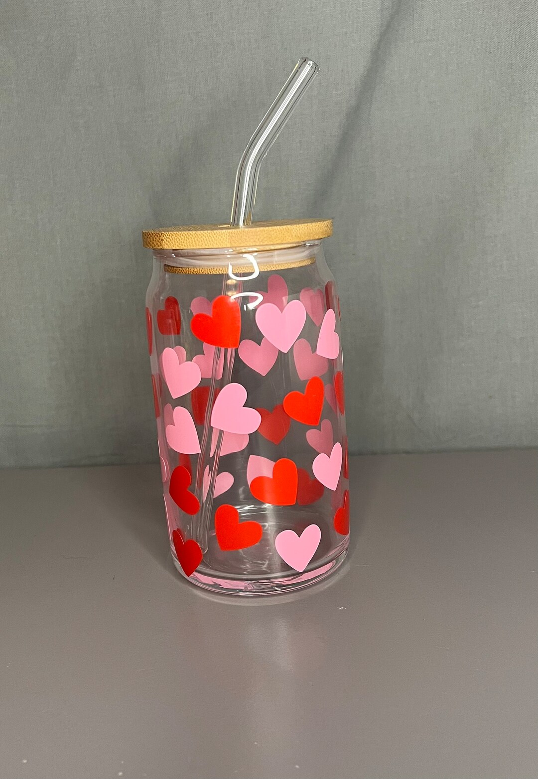 Pink and Red Heart Iced Coffee Glass, Heart Pattern, Gifts for Her ...
