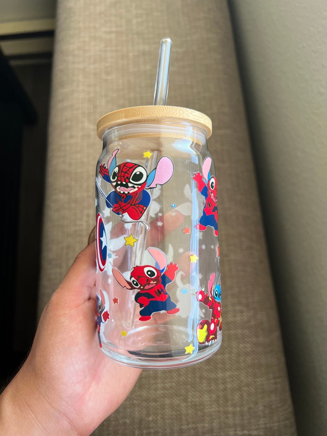 Stitch Wearing Superhero Costumes, Superhero Stitch, Iced Coffee Glass ...