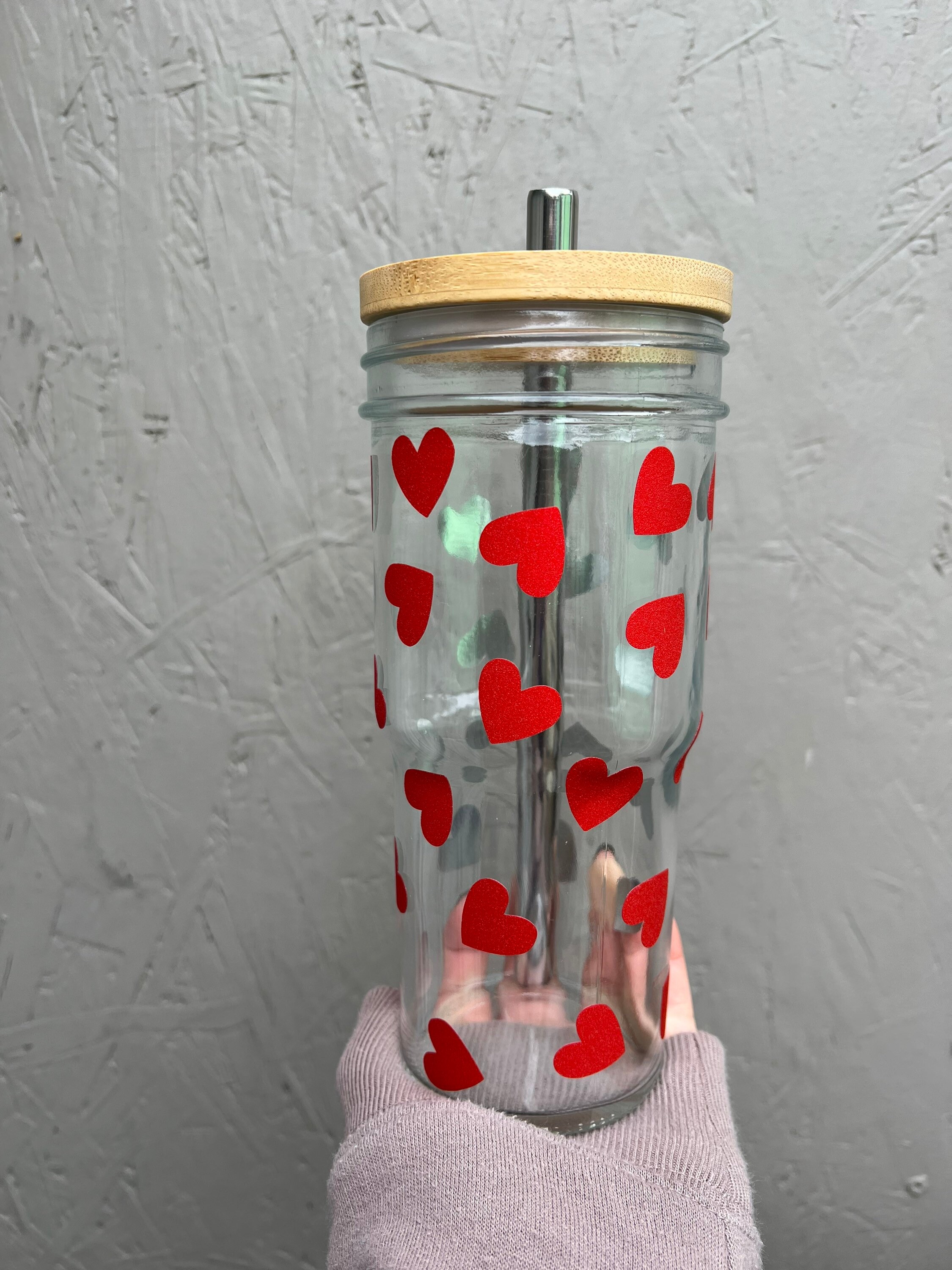 Heart Boba Glass Cup, Iced Coffee Glass With Lid and Straw, Wide Straw ...