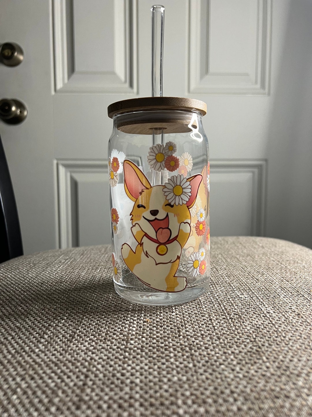 Corgi Iced Coffee Glass,gift for Dog Owners, Corgi Gifts Cute Flower ...