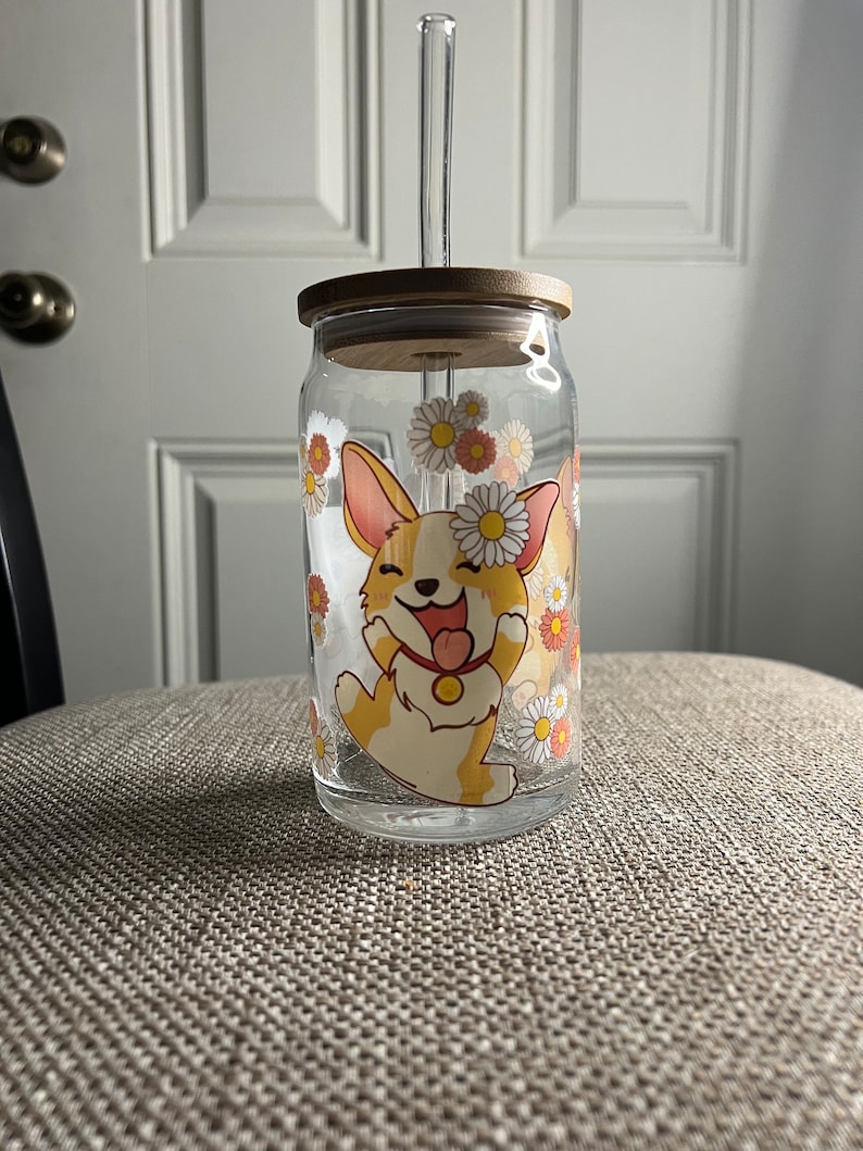 Corgi Iced Coffee Glass,gift for Dog Owners, Corgi Gifts Cute Flower ...