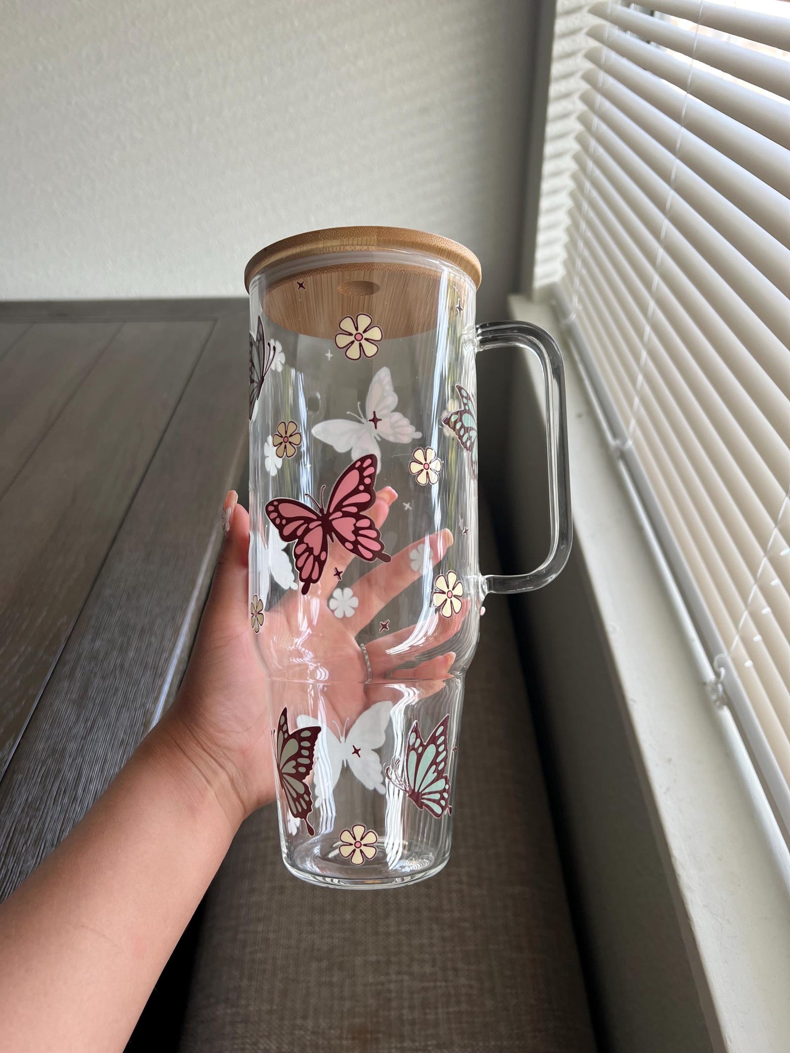 Butterfly Glass Cup, Large Glass With Handle, Butterfly Glass With Lid ...