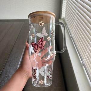 Butterfly Glass Cup, Large Glass With Handle, Butterfly Glass With Lid ...