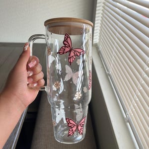 Butterfly Glass Cup, Large Glass With Handle, Butterfly Glass With Lid ...