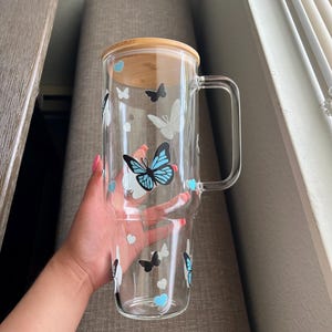 Butterfly Glass Cup, Large Glass With Handle, Butterfly Glass With Lid ...