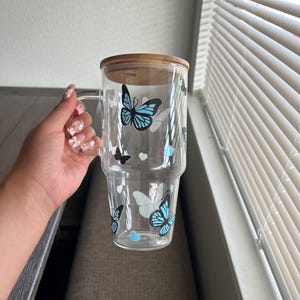 Butterfly Glass Cup, Large Glass With Handle, Butterfly Glass With Lid ...