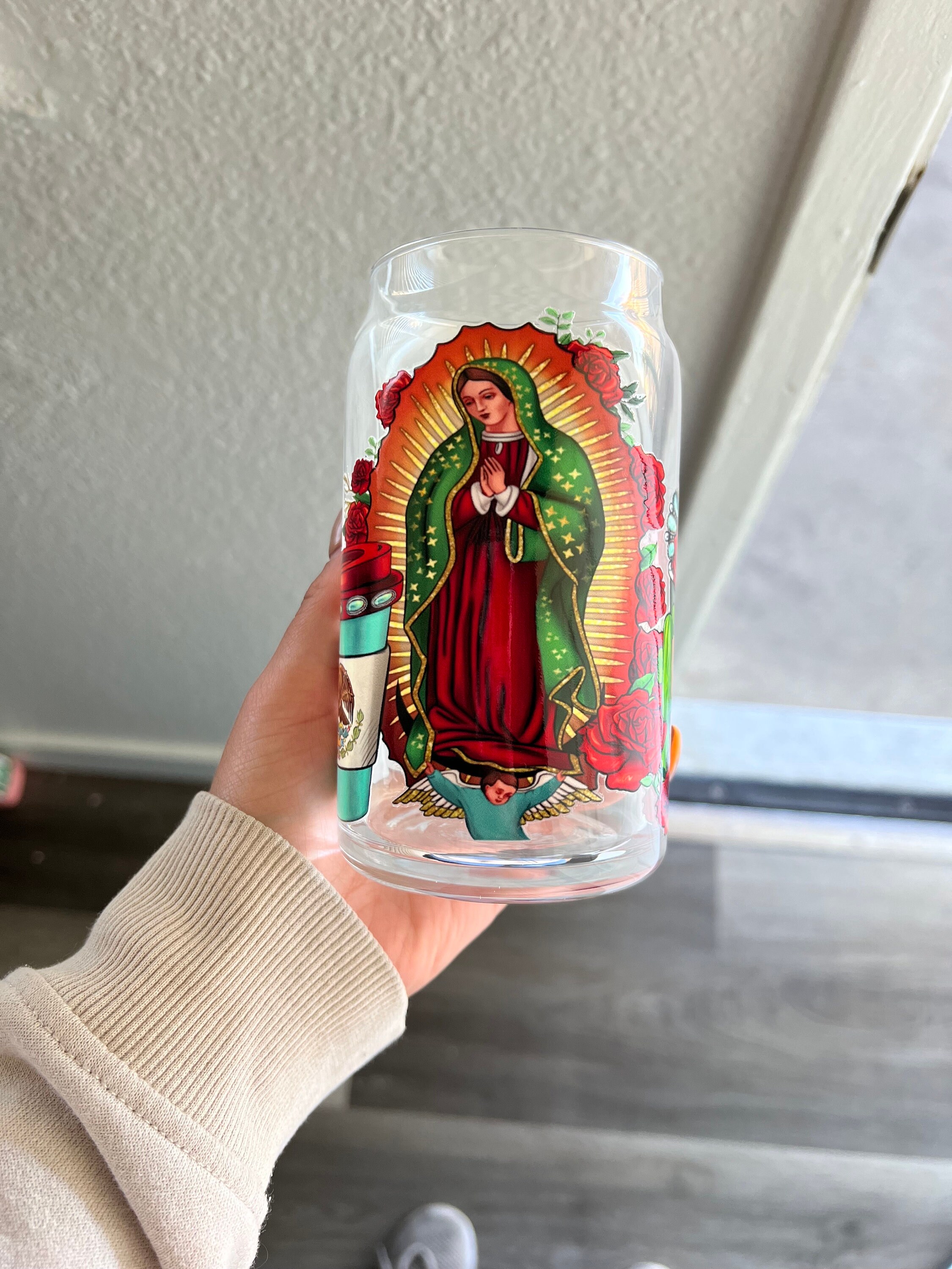 Virgen De Guadalupe Glass Cup Virgin Mary Religious Cup - Etsy