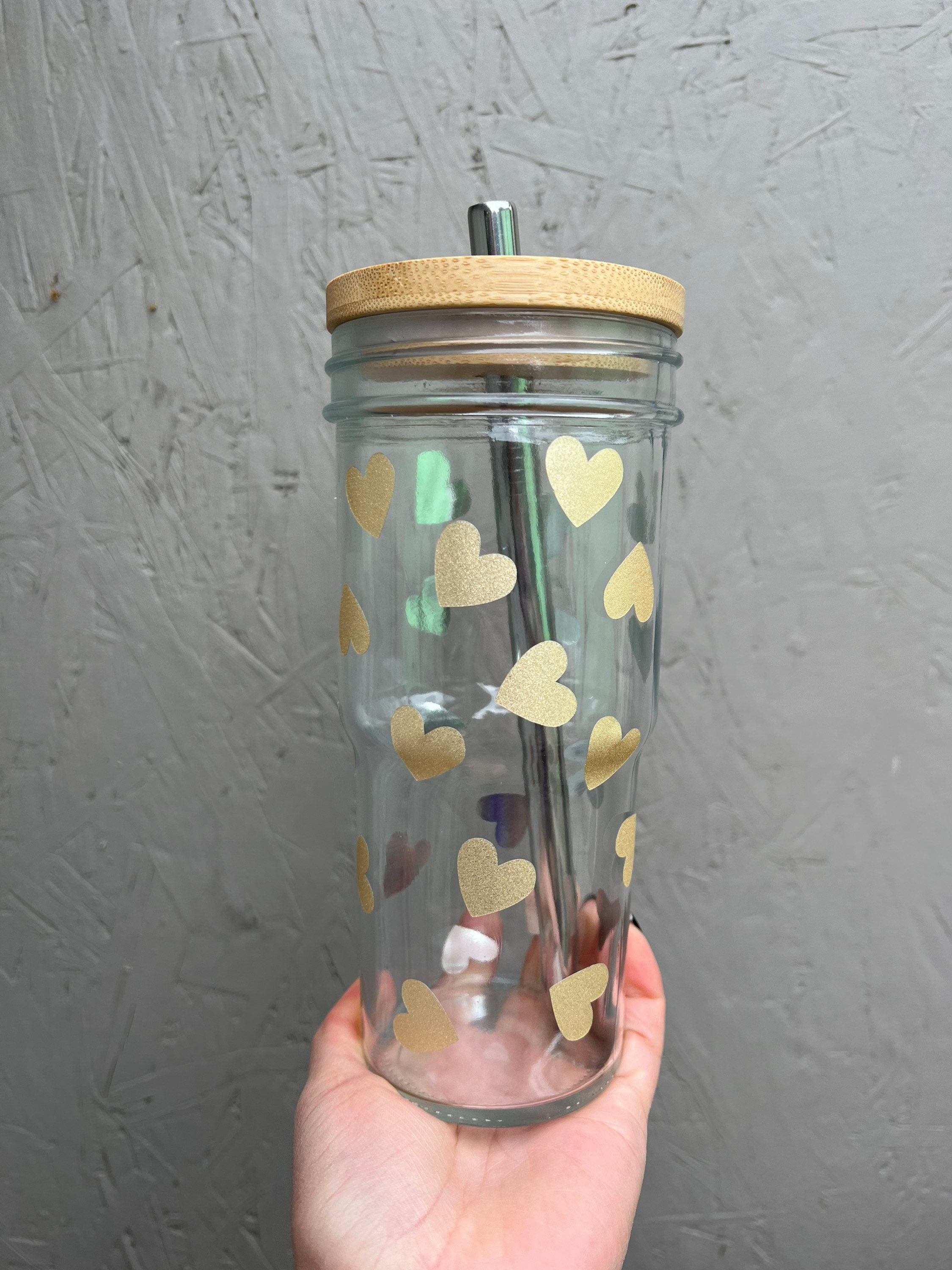 Heart Boba Glass Cup, Iced Coffee Glass With Lid and Straw, Wide Straw ...