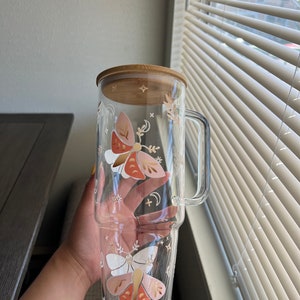 Butterfly Glass Cup, Large Glass With Handle, Summer Butterflies With ...
