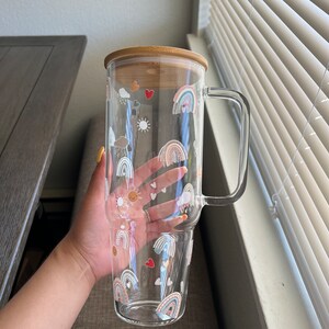 Summer Rain Glass Cup, Large Glass With Handle & Did and Straw, Summer ...