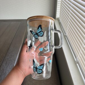 Butterfly Glass Cup, Large Glass With Handle, Butterfly Glass With Lid ...