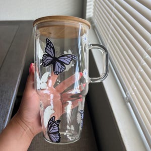 Butterfly Glass Cup, Large Glass With Handle, Butterfly Glass With Lid ...