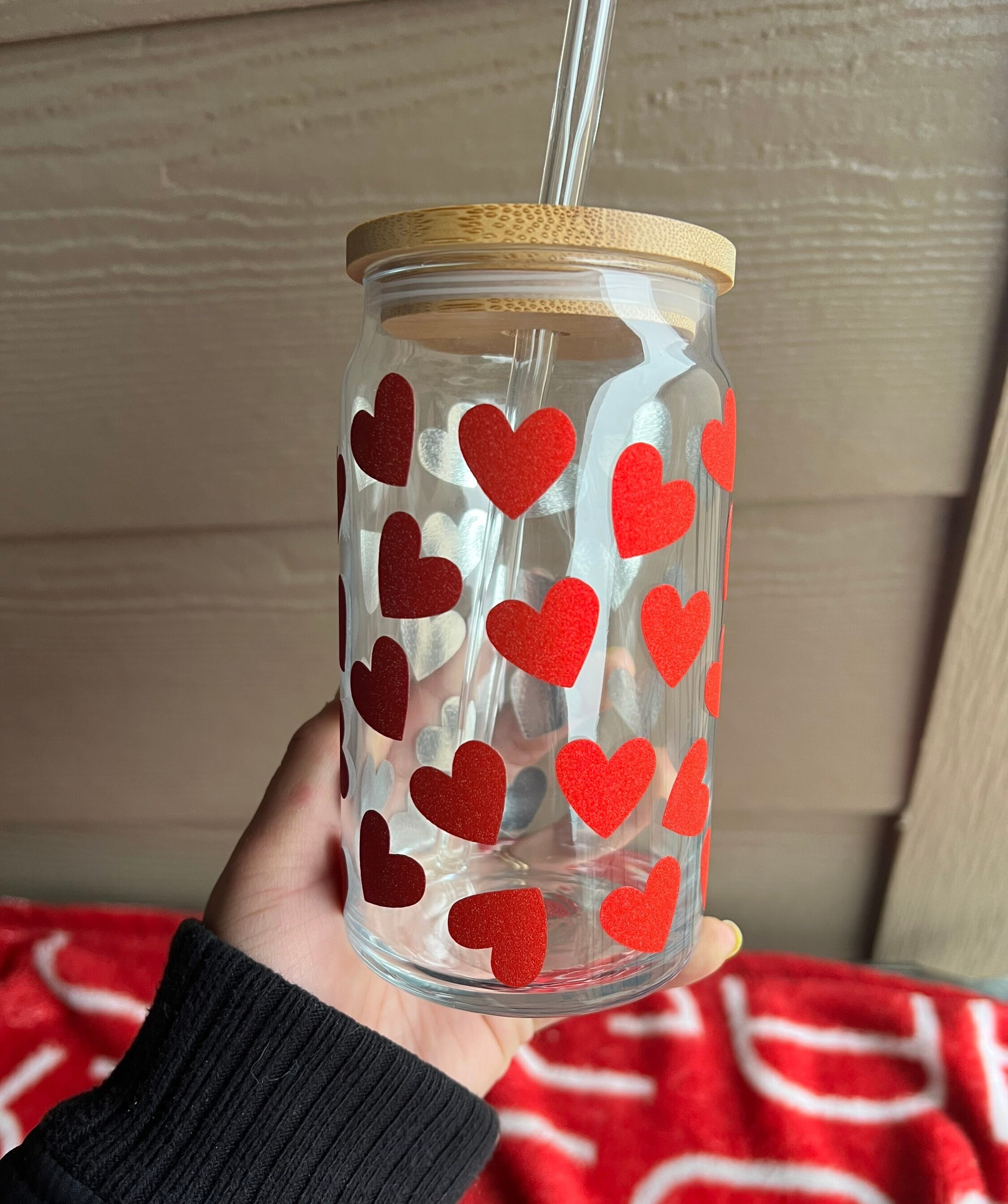 Glitter Heart Iced Coffee Glass, Cute and Trendy Glitter Heart Pattern ...