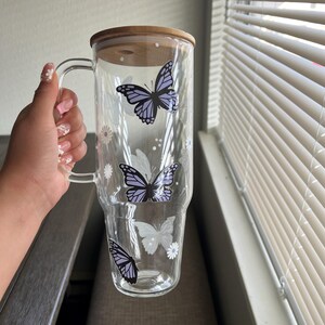 Butterfly Glass Cup, Large Glass With Handle, Butterfly Glass With Lid ...