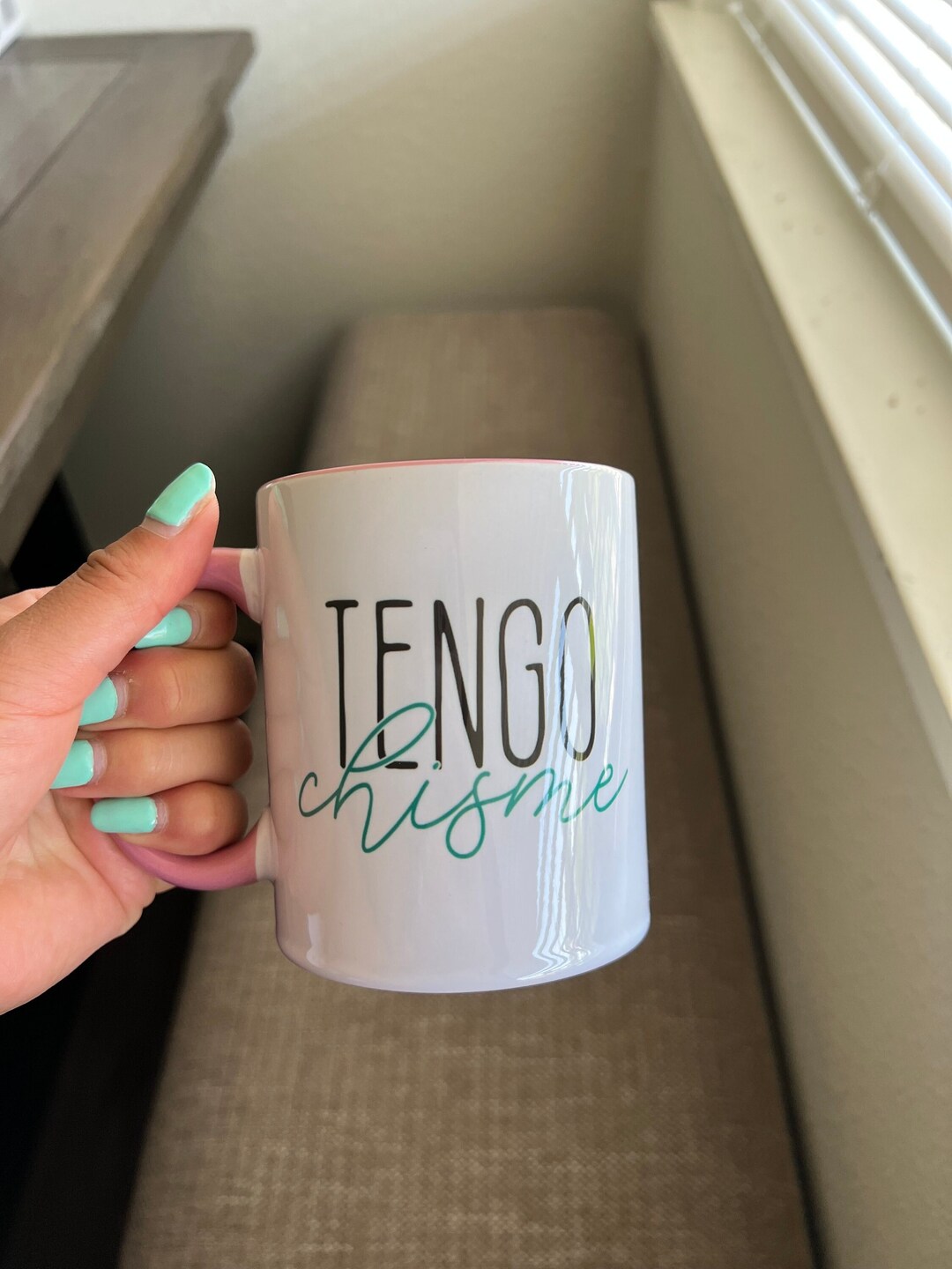 Tengo Chisme Coffee Mug, Funny Mexican Gifts, Coffee Mugs, Pink Glaze ...