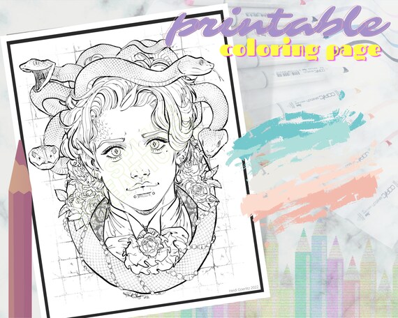 Gorgon's Son Coloring Page Snake Coloring Page Adult - Etsy