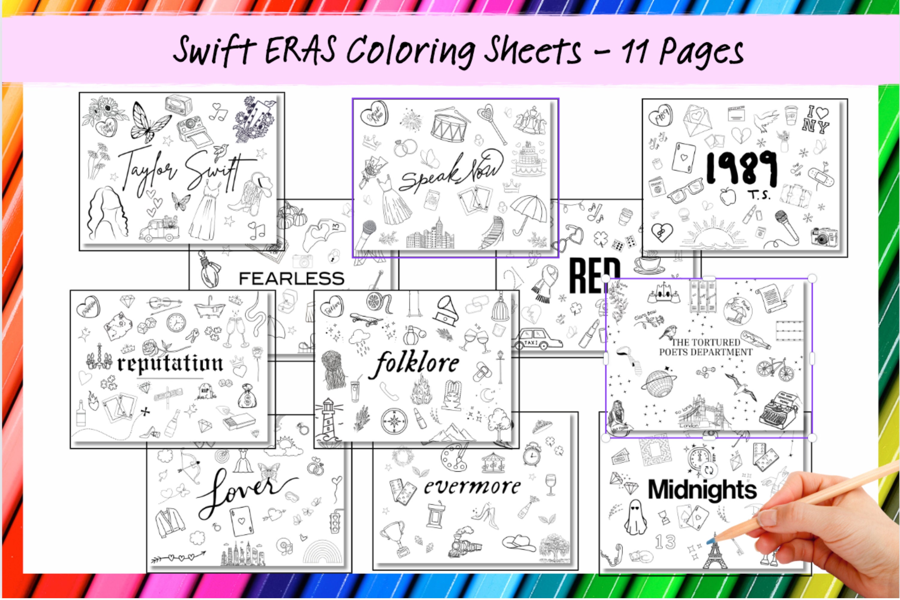 Taylor Swift Inspired ERAS Tour Coloring Pages With the Tortured Poets ...