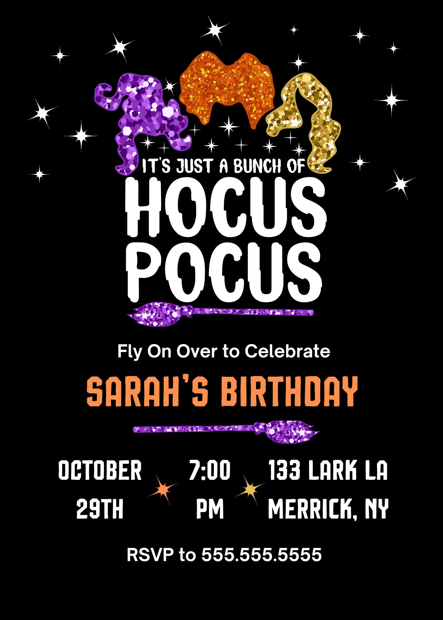 Hocus Pocus Birthday Party Invitation, Halloween Party Invite - Etsy