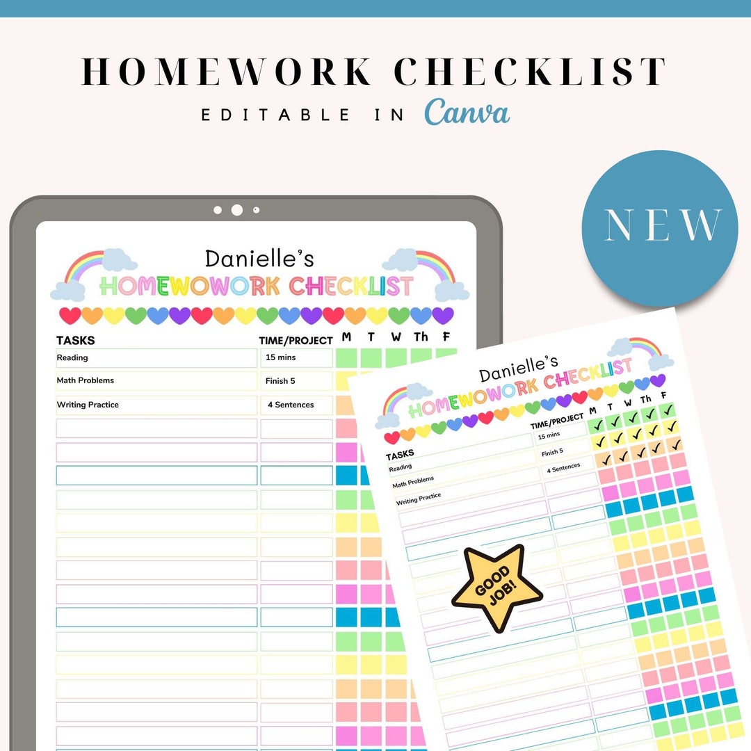Homework Checklist| Kids Homework Printable |to-do List | Homework Log ...