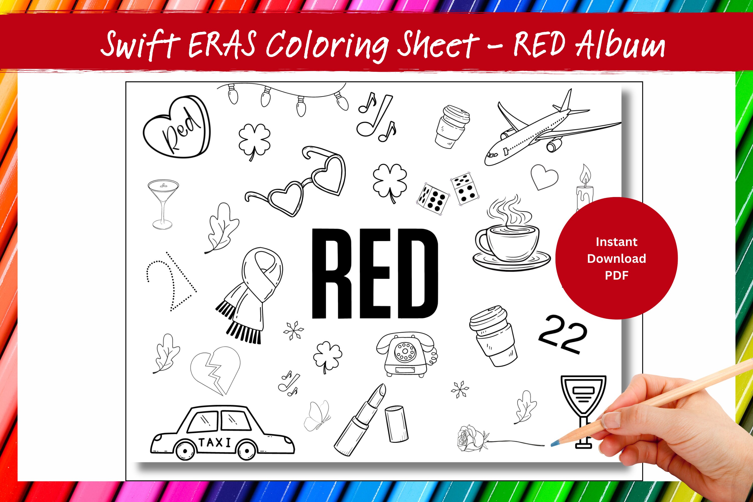 Taylor Swift Inspired ERAS Tour Coloring Page | Red Album | Swiftie ...