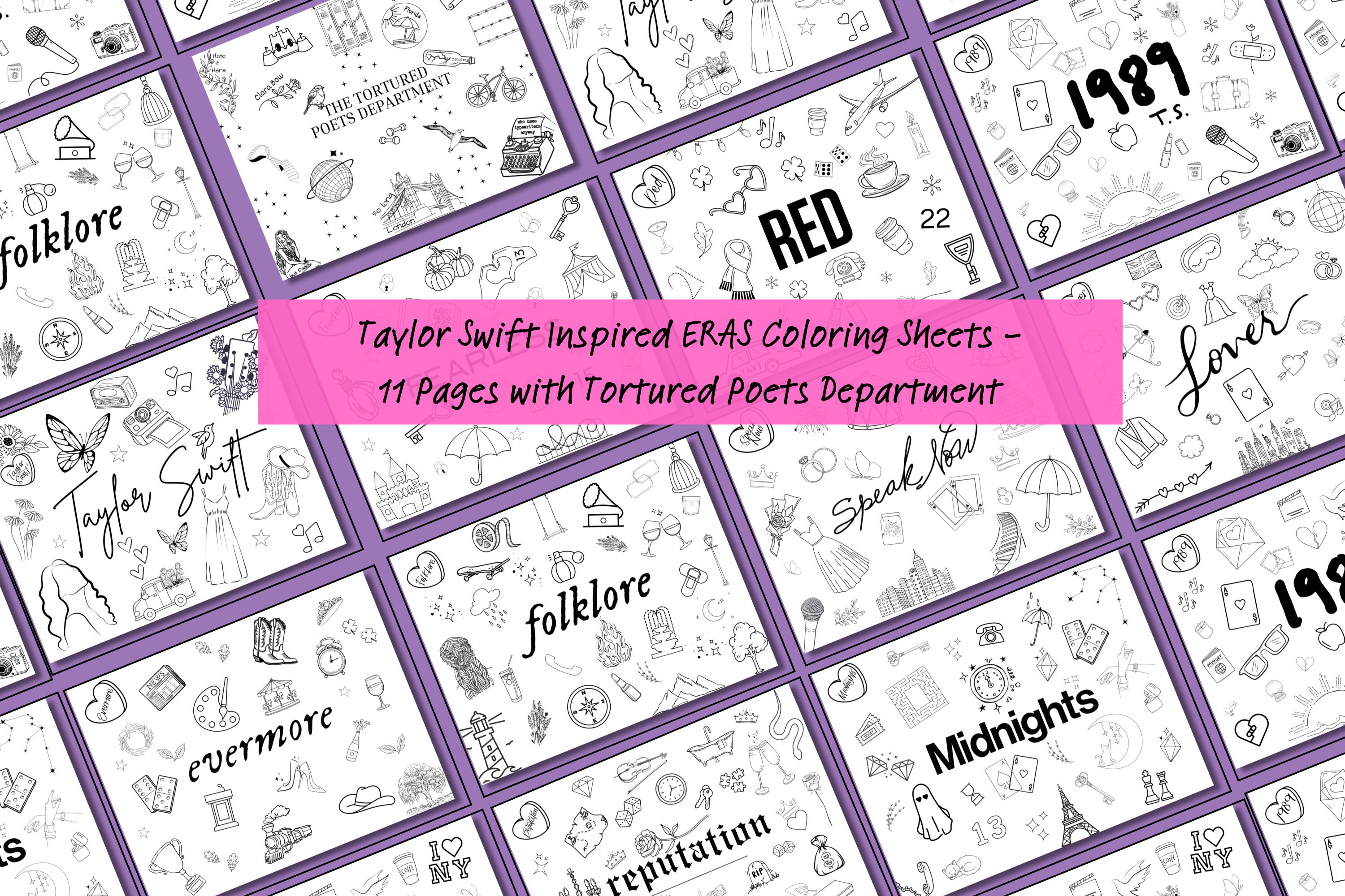 Taylor Swift Inspired ERAS Tour Coloring Pages With the Tortured Poets ...
