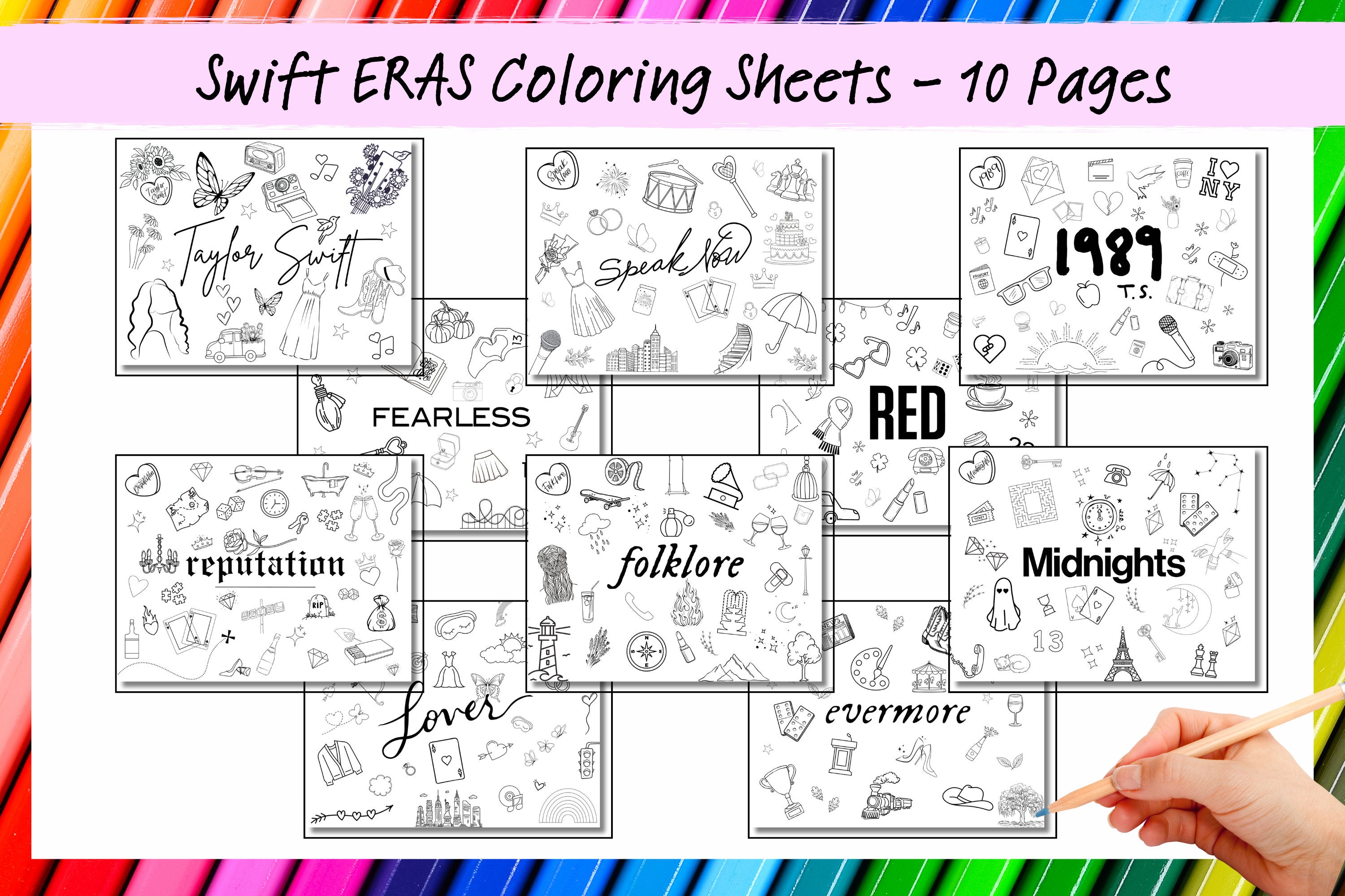 Taylor Swift Inspired ERAS Tour Coloring Pages | Swiftie Coloring Book ...