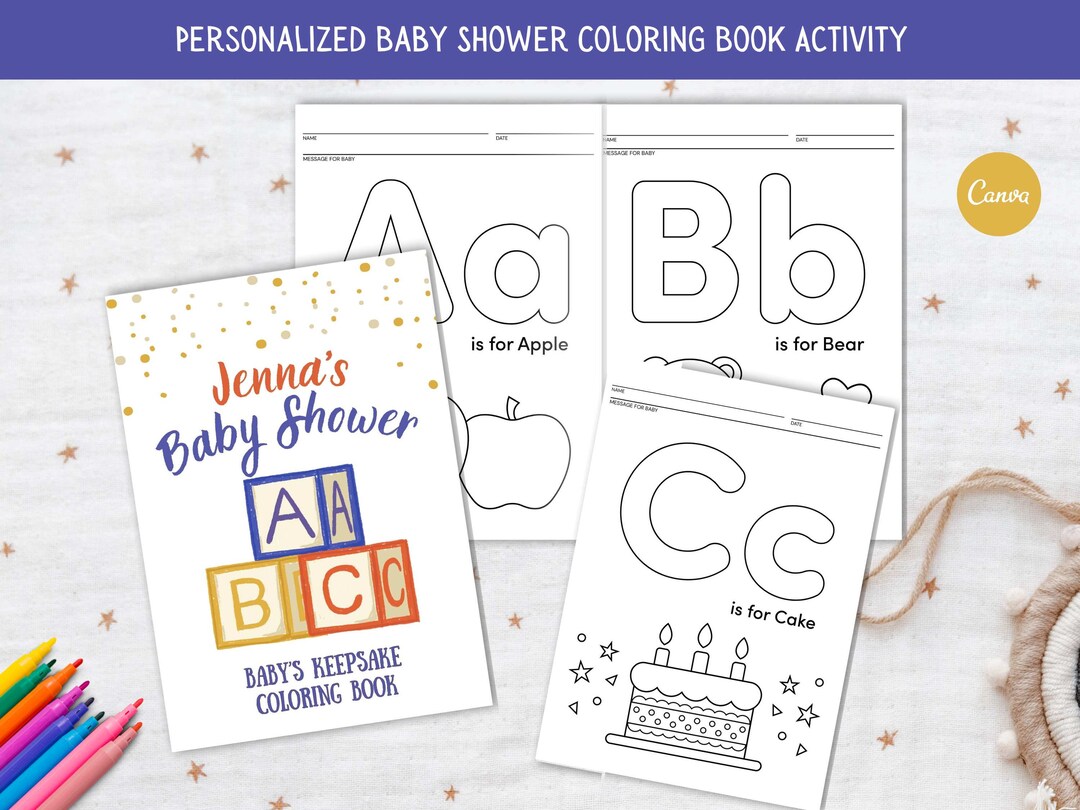 Editable Baby Shower Alphabet Coloring Pages Activity Book - Etsy