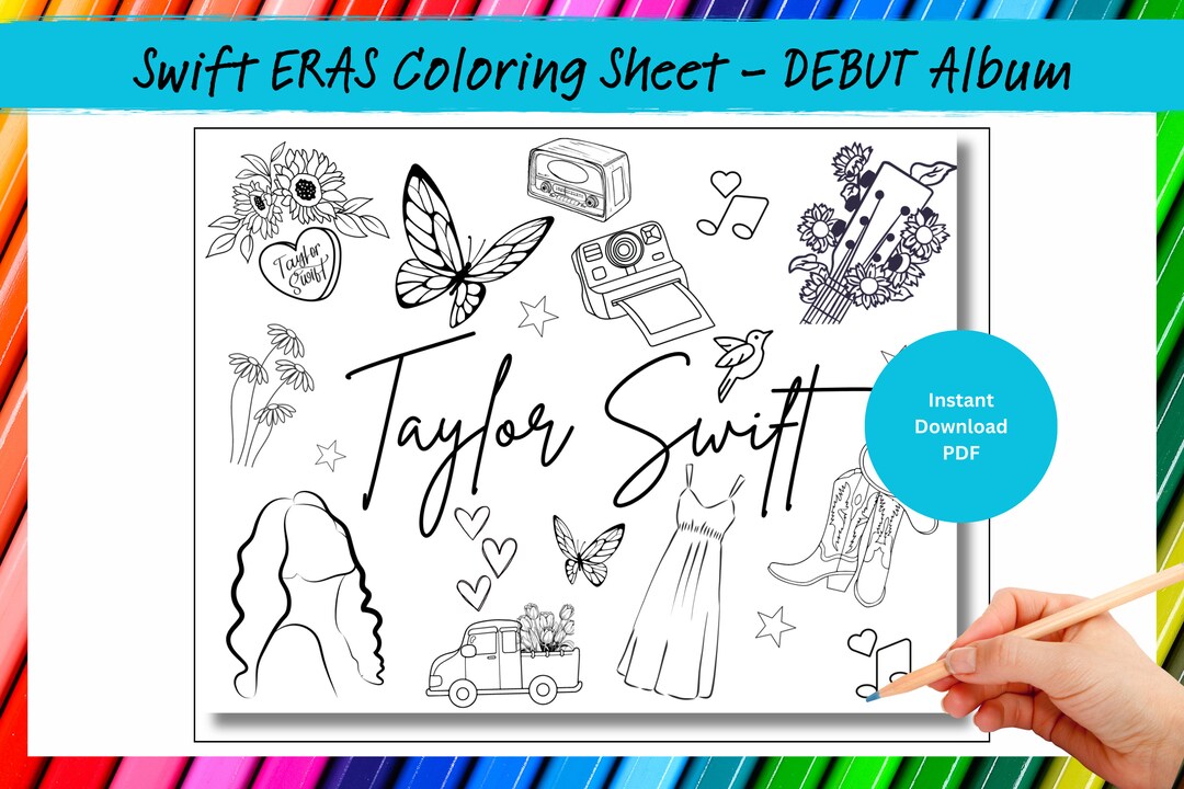 Taylor Swift Inspired ERAS Tour Coloring Page | Debut Album | Swiftie ...