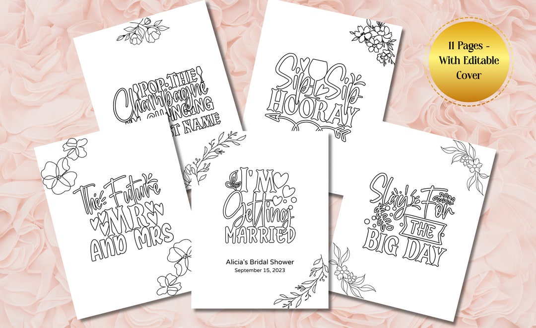 Wedding Coloring Pages: Bridal Shower Activity, Editable in Canva ...