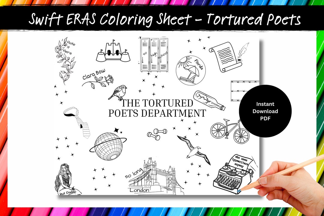 Taylor Swift Inspired ERAS Tour Coloring Page Tortured Poets Department ...