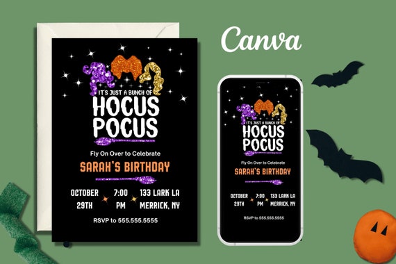 Hocus Pocus Birthday Party Invitation Halloween Party Invite - Etsy