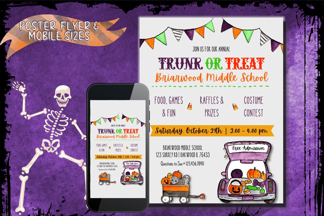 Halloween Trunk or Treat Flyer Invitation | School Fundraiser Event ...