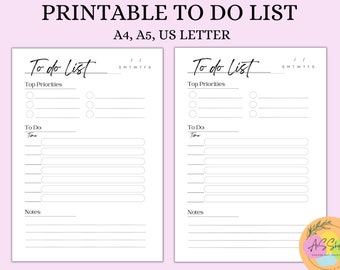 Printable to Do List, Instant Download, A4, US Letter, Template ...