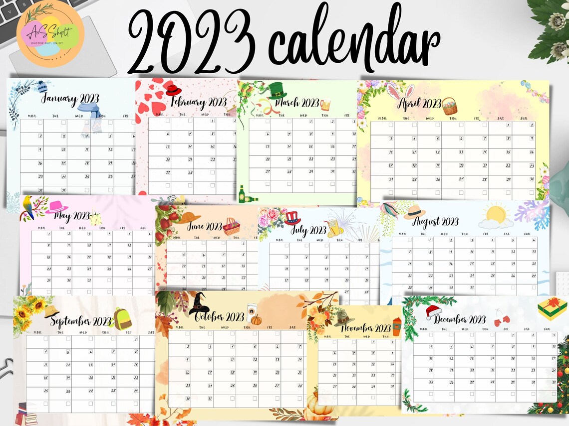 Calendar For 2023 Year Week Starts On Monday Vector Image Simple 