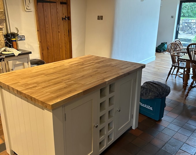 Stunning Kitchen Island With 150mm Thick Oak & Redwood Butcher Block ...