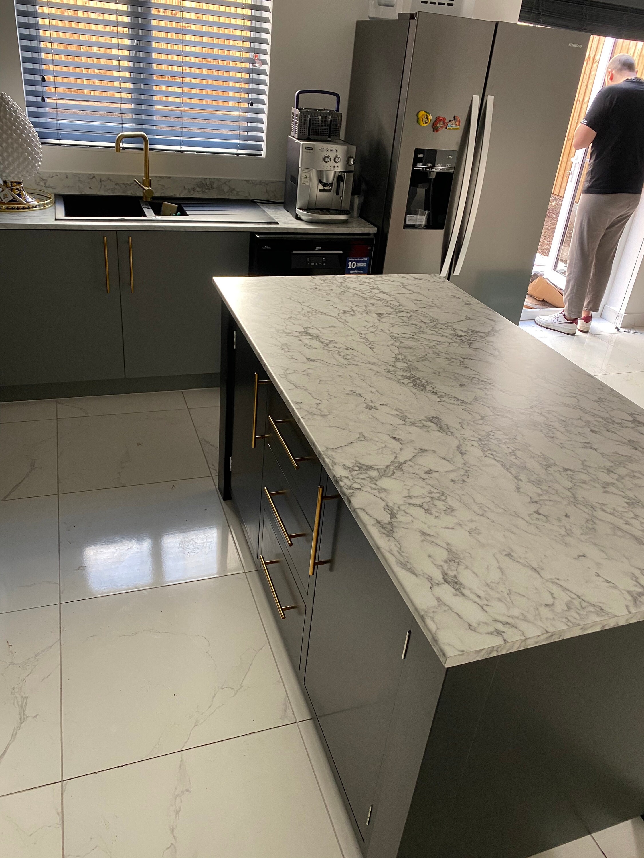 Handmade Kitchen Island: Marble Effect Top, Custom Color - Etsy