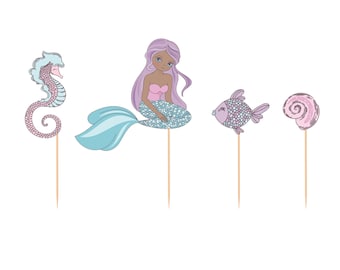 Mermaid Cupcake Toppers Custom With Face for Birthday Party Decorations ...