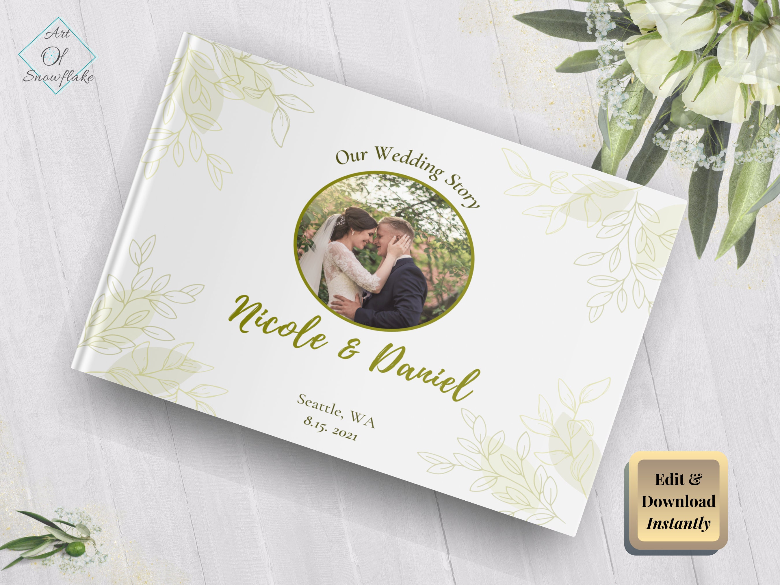 Printable Photo Album Canva Template | Minimal & Elegant Olive Green ...
