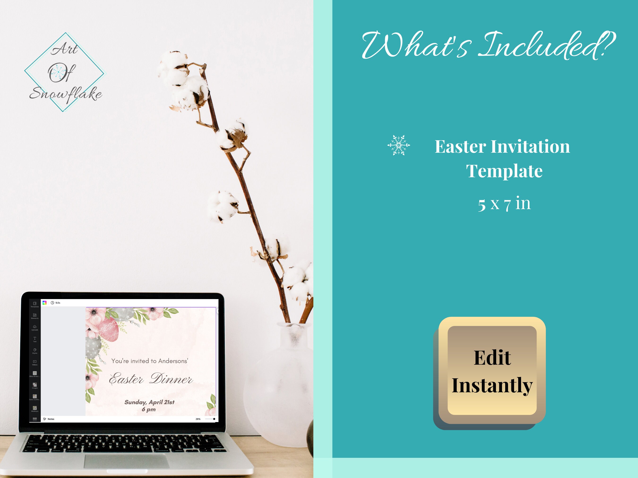 Easter Party Invitation Canva Template | Easter Dinner Invitation ...