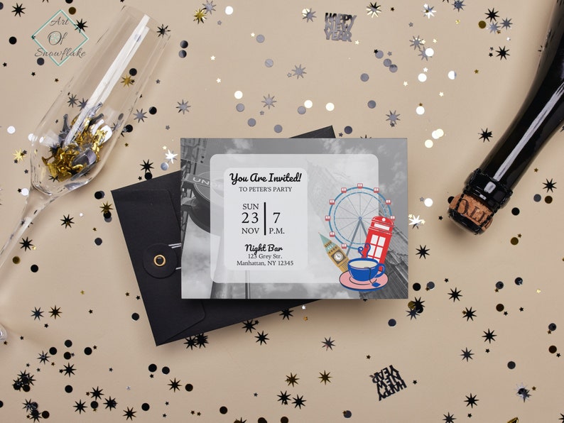 Party Invitation Canva Template | Bring a Taste of London to Your Party ...