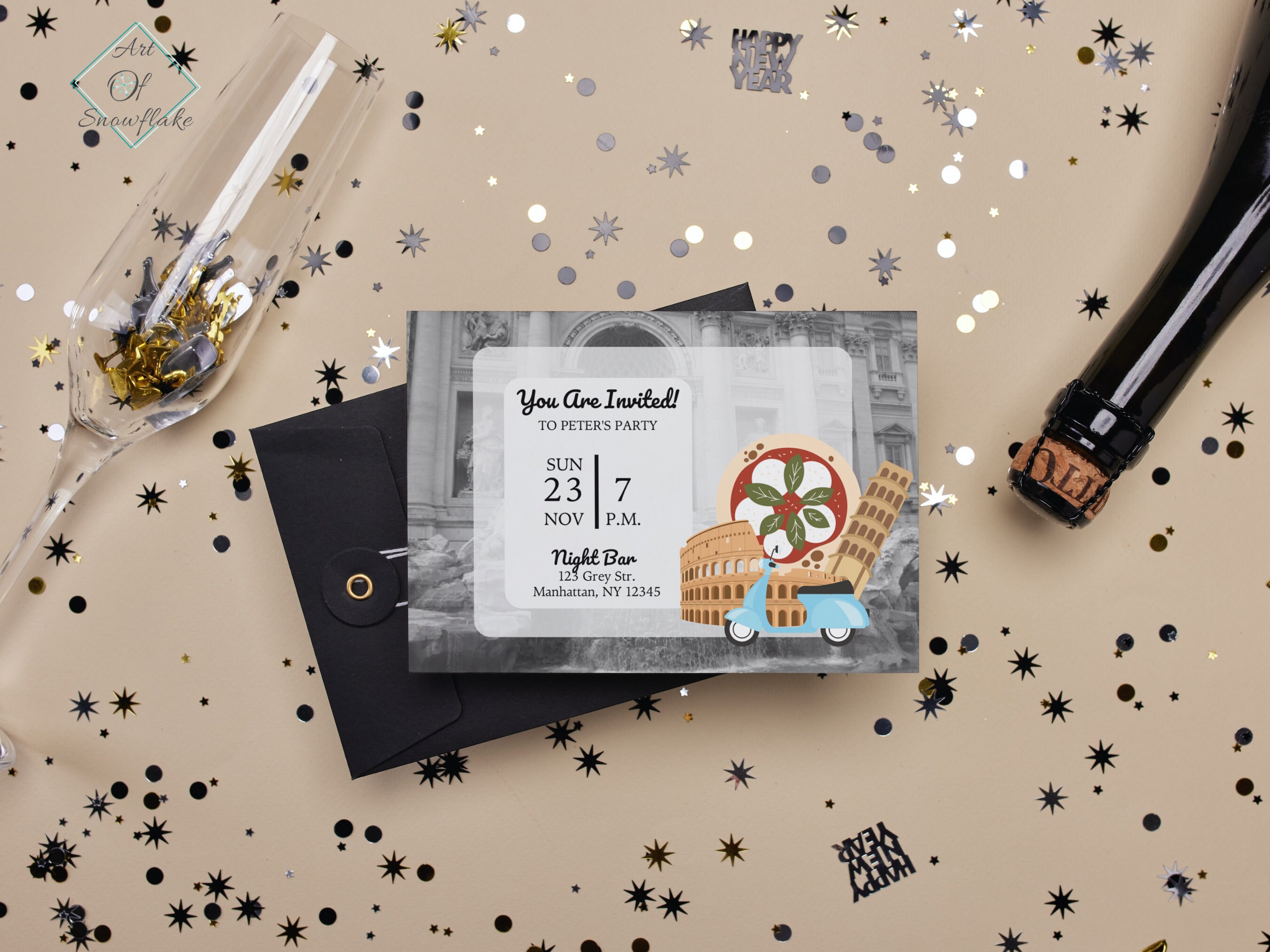 Party Invitation Canva Template | Bring a Taste of Rome & Italy to Your ...